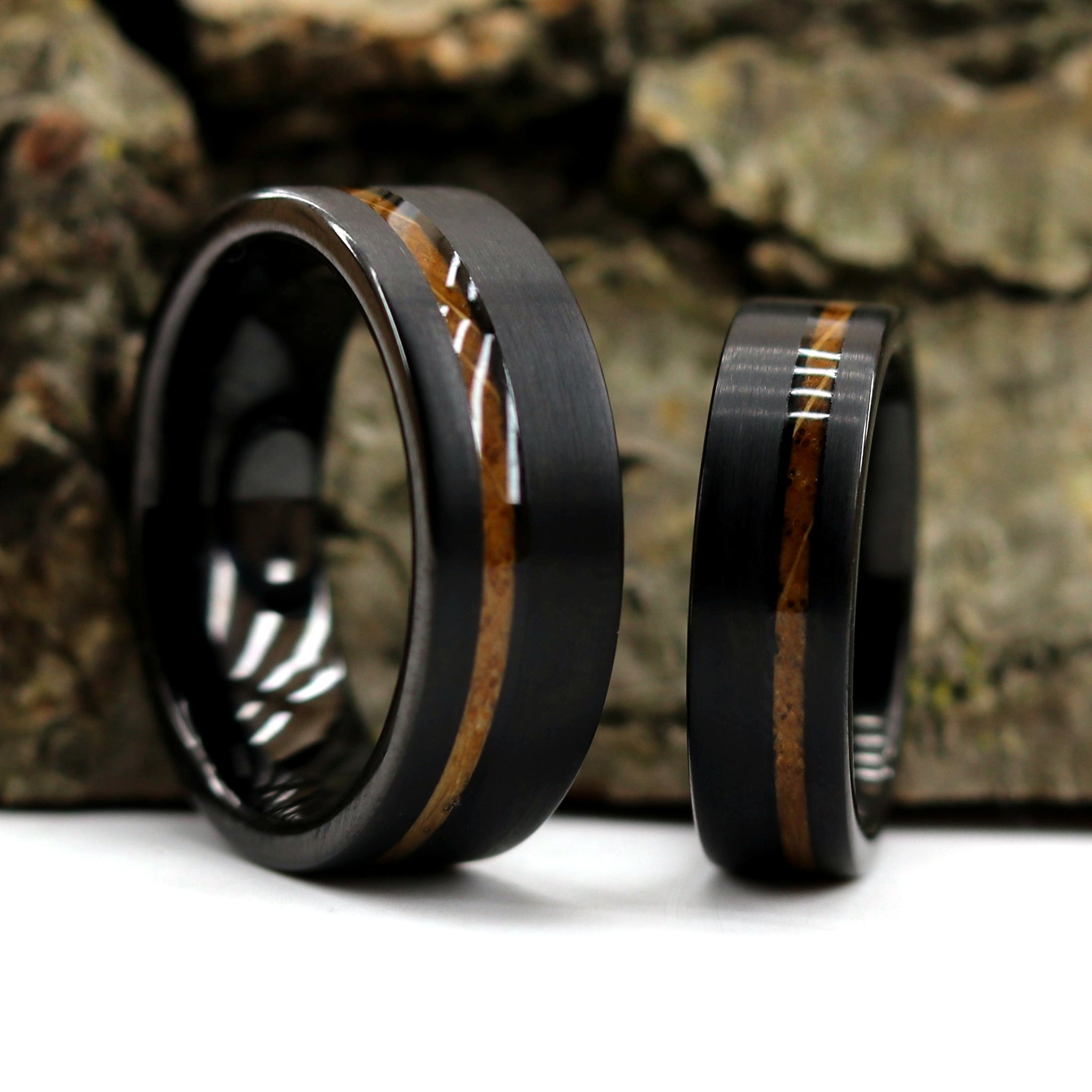 Black Barrel Set | Whiskey Barrel Ring Set, Wedding Rings | Thorum