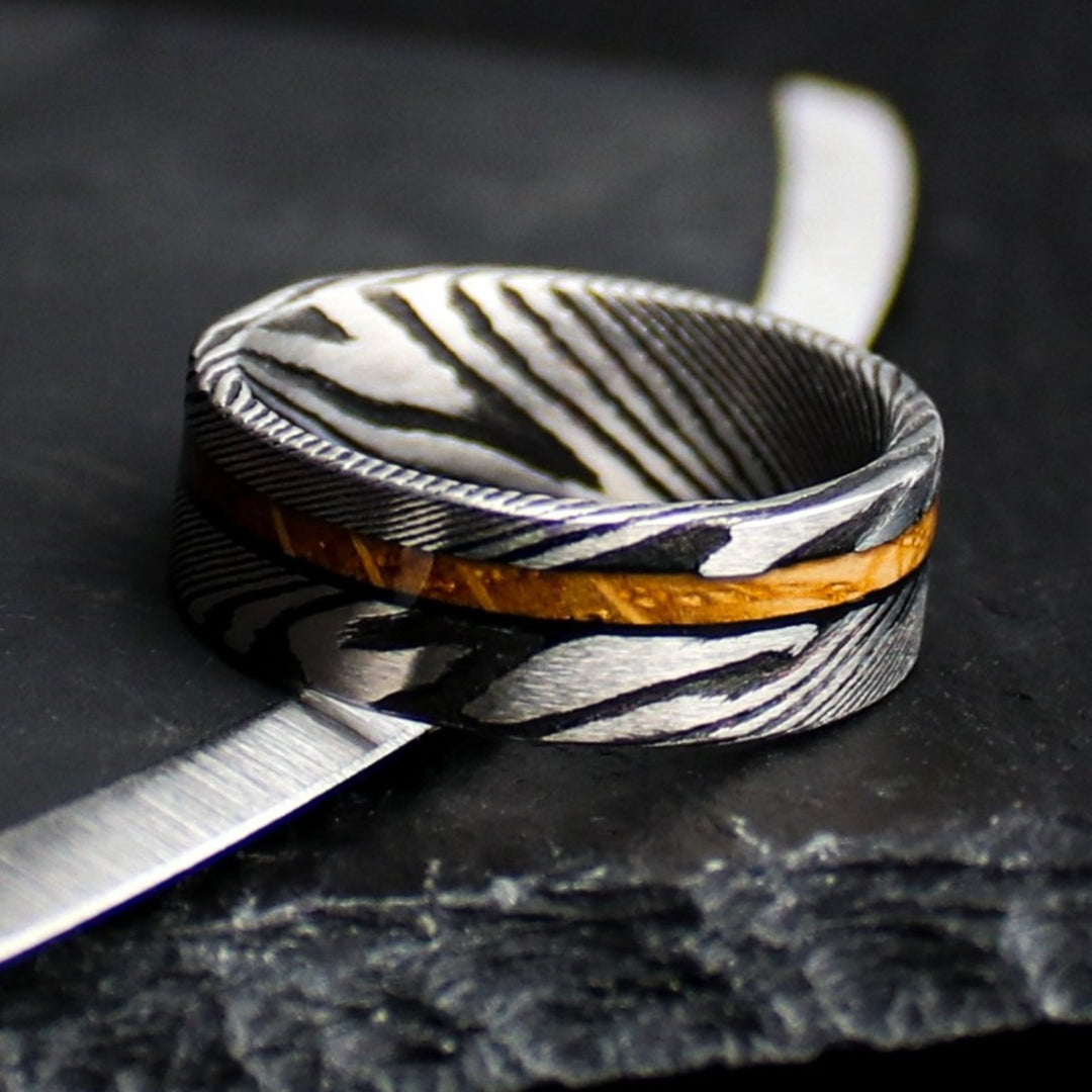 Mens Damascus Ring Damascus Steel Ring Mens Wedding Band Rustic Mens