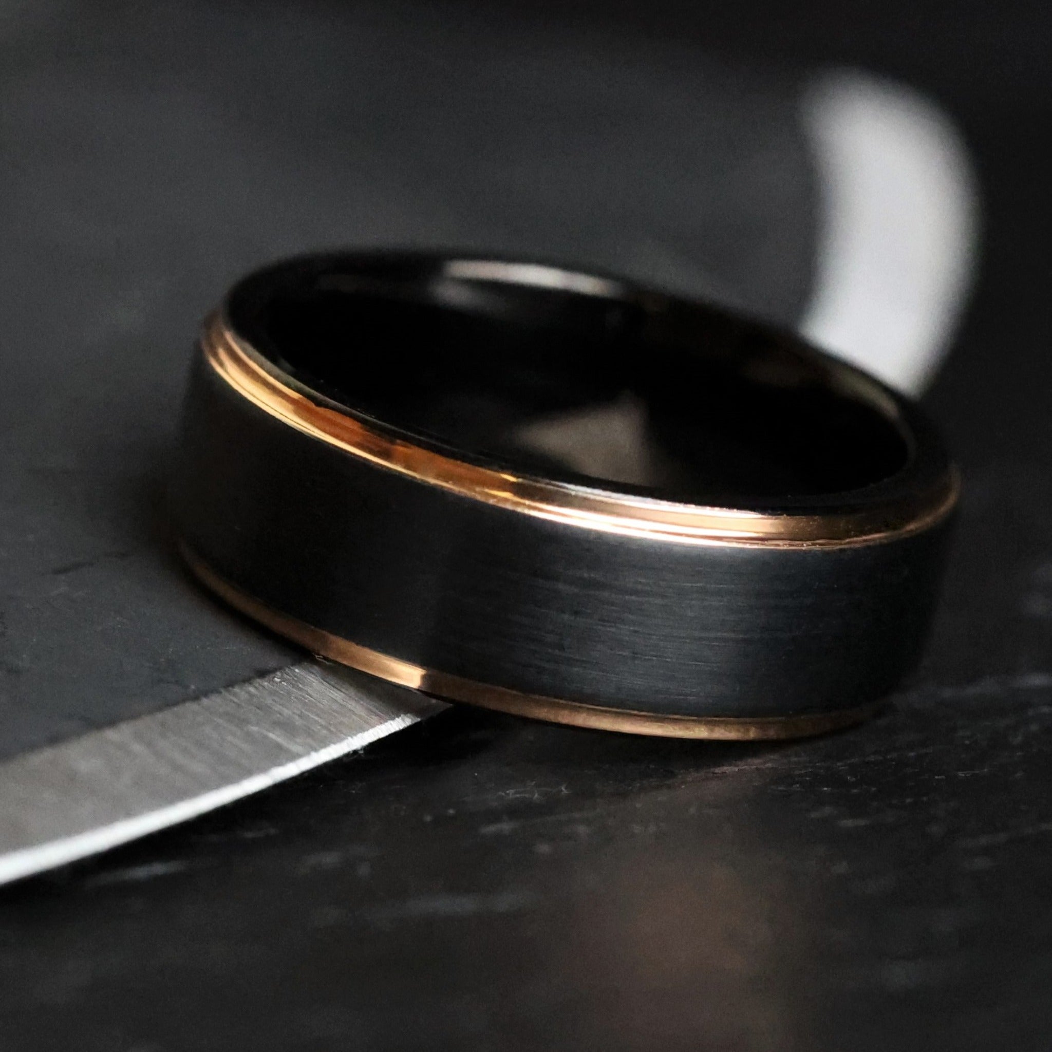 The Osiris | Black and Rose Gold Men's Wedding Ring | Thorum